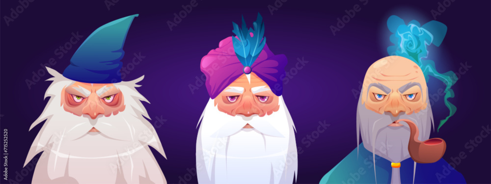 Old wizard characters set isolated on background. Vector cartoon ...