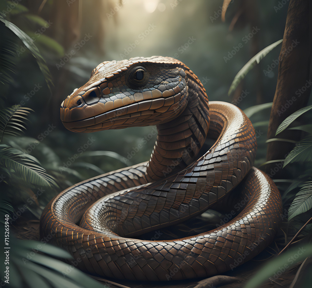 Snake : Tiger Snake. Natrix, Snake Colubridae in the forest, close up ...