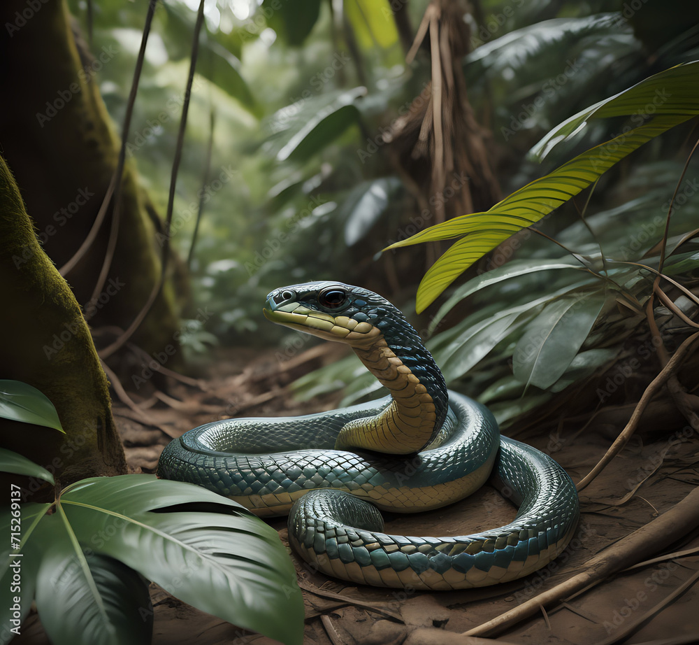 Snake : Tiger Snake. Natrix, Snake Colubridae in the forest, close up ...