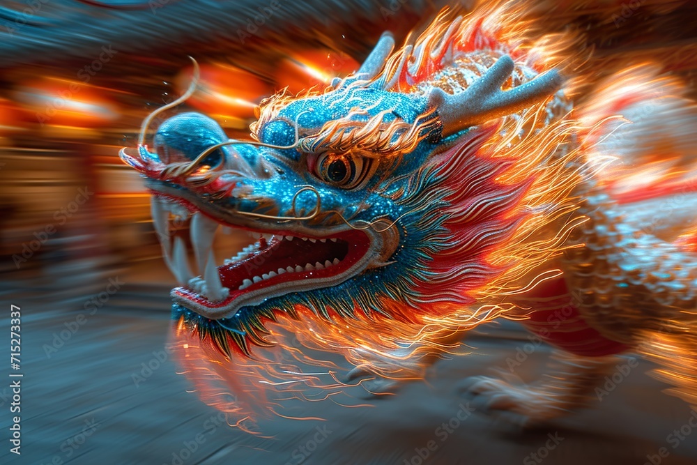 electric tesla coil chaos effect on a chinese cute dragon swirling ...