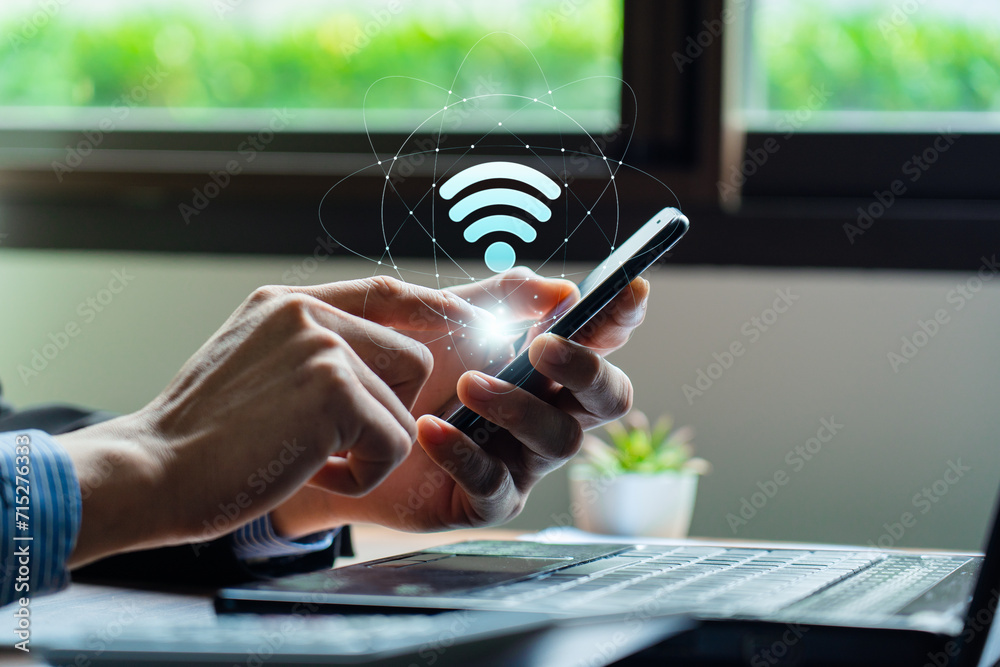 Wifi internet access concept, Business people connect WiFi technology ...