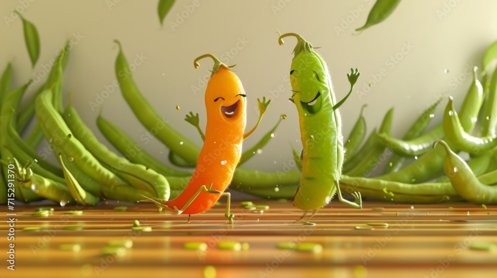 Two peas in a pod doing the tango with a bunch of green beans clapping ...