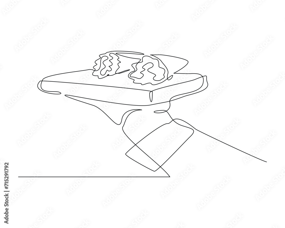 Continuous single line sketch drawing of waitress hand holding tray ...