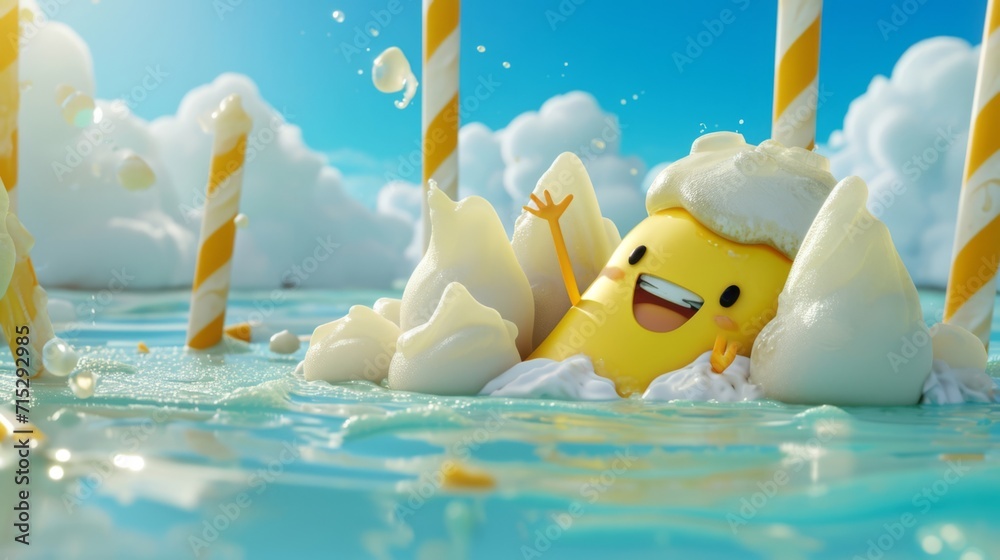 Cartoon scene A straw taking a break from the competition lounging in a ...