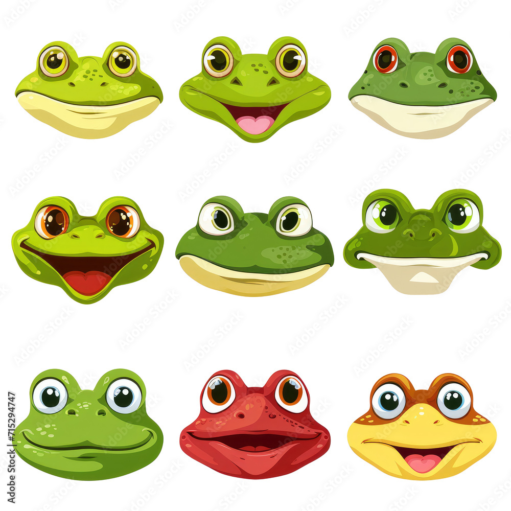 set of cartoon frog heads on a transparent background, Ai Generated ...
