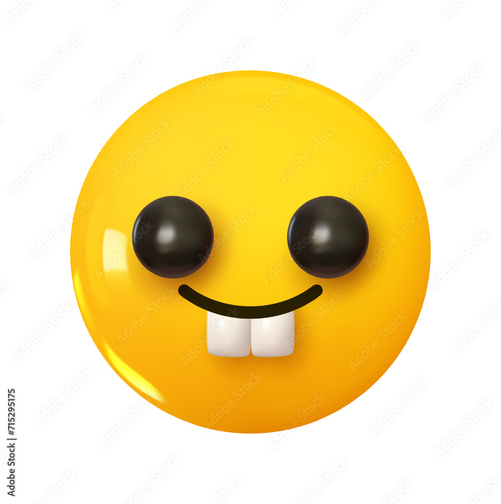 Emoji Face With two front teeth. Emotion 3d cartoon icon. Yellow round ...