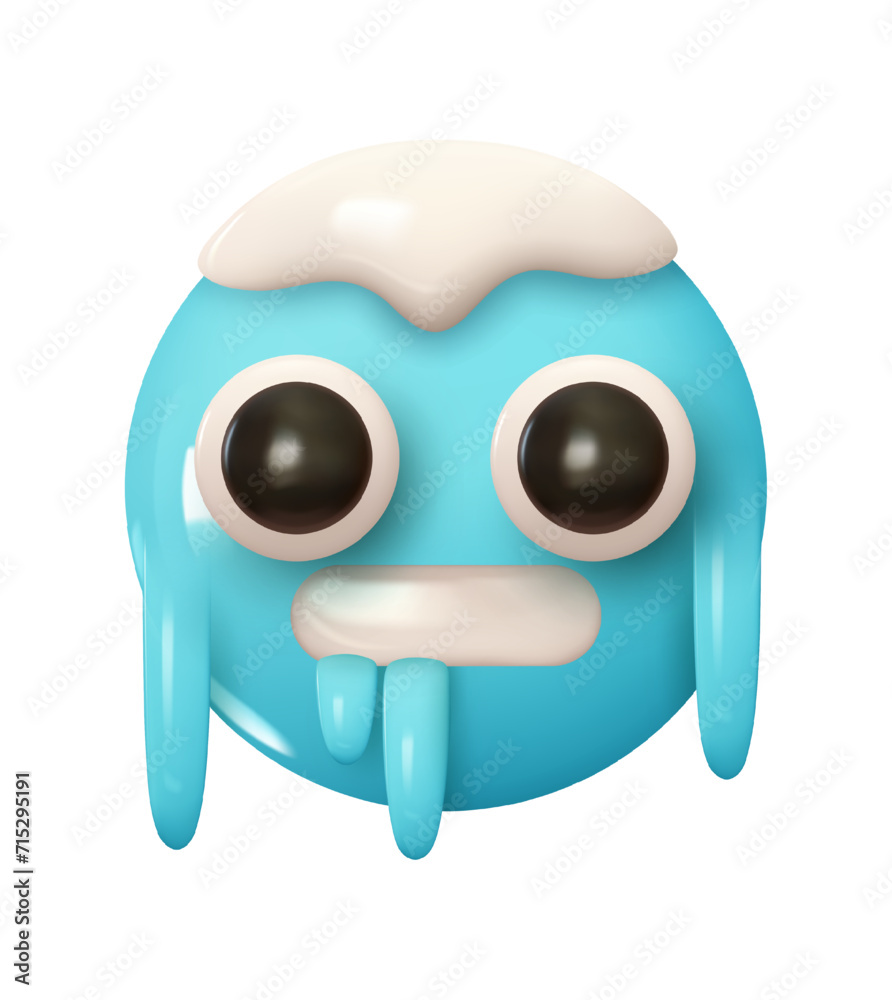 Cold Face Emoji. Emotion 3d cartoon icon. Blue round emoticon. Vector ...