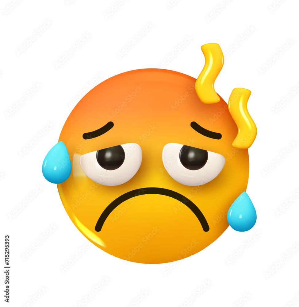 Emoji A patient with a fever is ill. Emotion 3d cartoon icon. Yellow ...