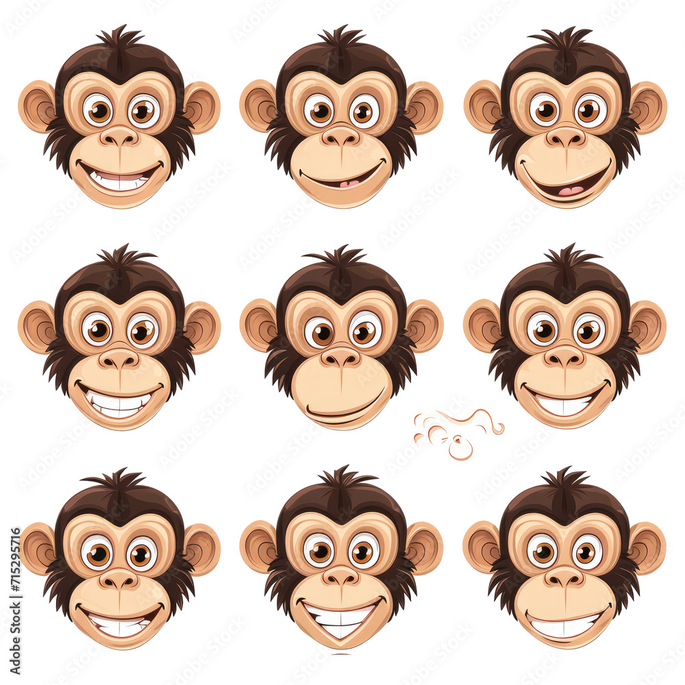 set of cartoon monkey heads on a transparent background, Ai Generated ...