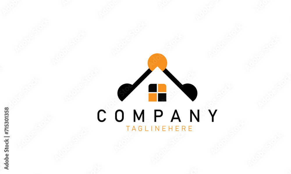 Real estate with check mark vector logo. Home with window and chimney ...
