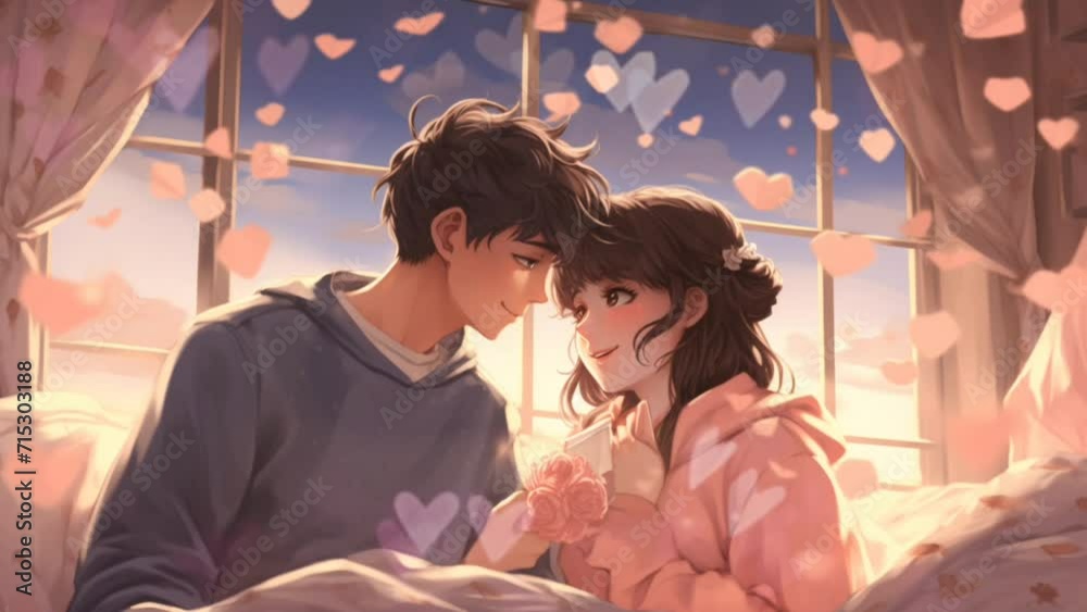 Lofi anime girl, cuddling with her boyfriend in the room, romantic and ...