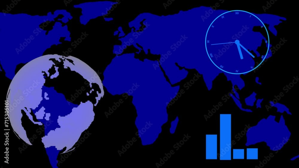 Vidéo Stock Global business concept with world map clock and bar graph ...