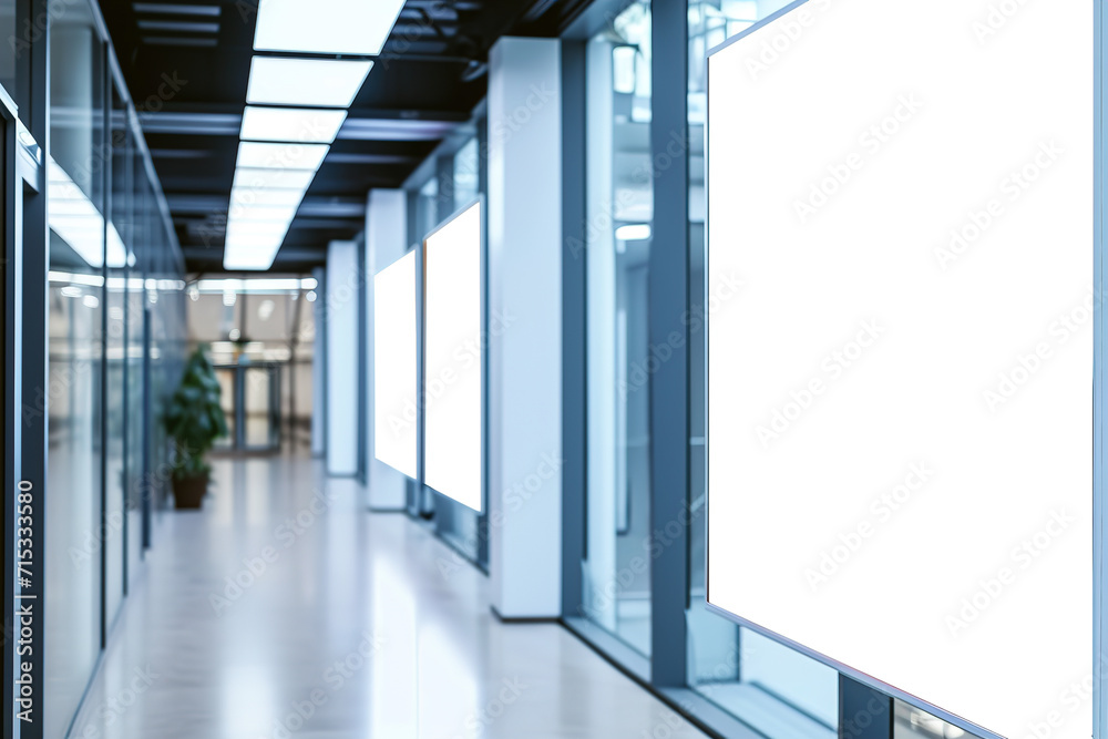 White rectangular Billboards in a modern Office building, Panoramic ...