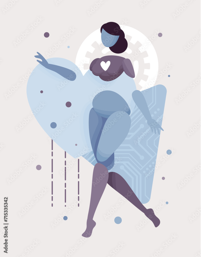 Embodied AI walking pose, chatbot abstract female figure, computer data ...