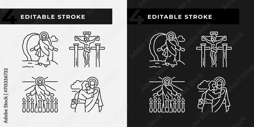 Poster Life of Jesus Christ linear icons set for dark, light mode ...