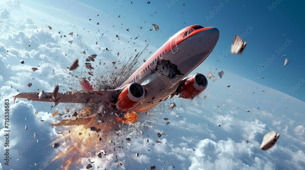 Airplane in distress, with its wing down, plummeting mid-air, AI ...