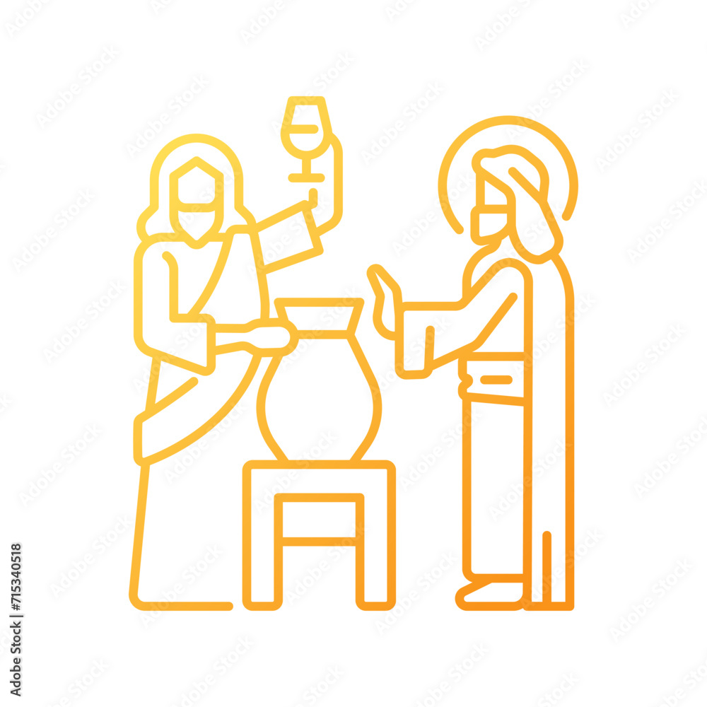 First miracle gradient linear vector icon. Jesus Christ turns water ...