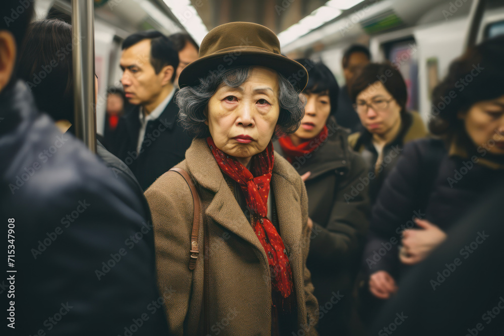 Photograph of a Japanese woman in her 60s showing an expression of deep ...