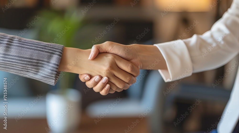 shaking hands and thank you handshake of a corporate worker in a office ...