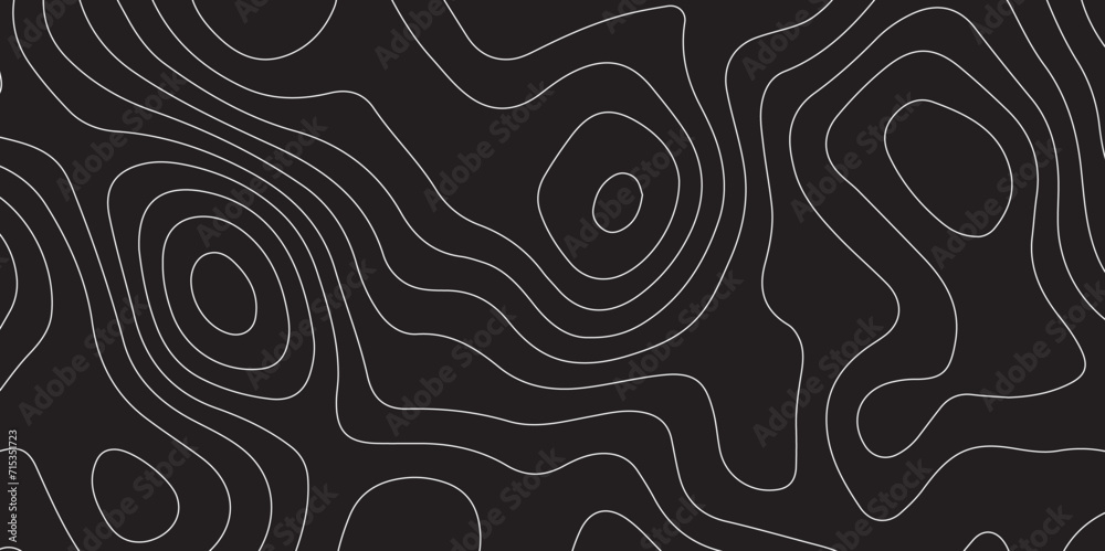Abstract black background with topographic map lines, contour ...