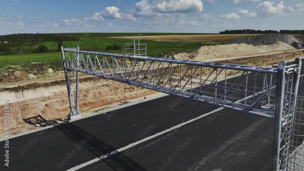 Frame support for traffic signs and banners over new road at ...