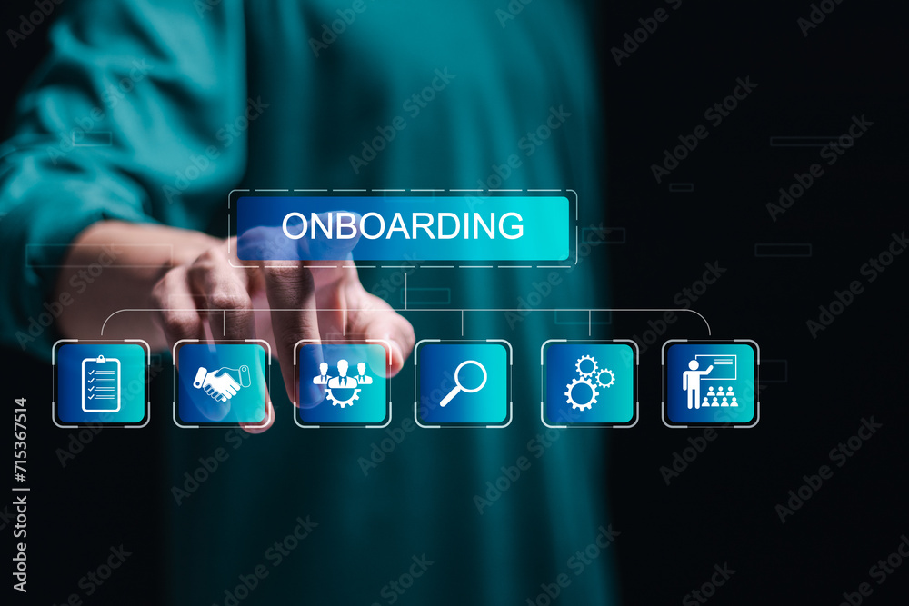 Onboarding business process concept. Businessman touch virtual ...