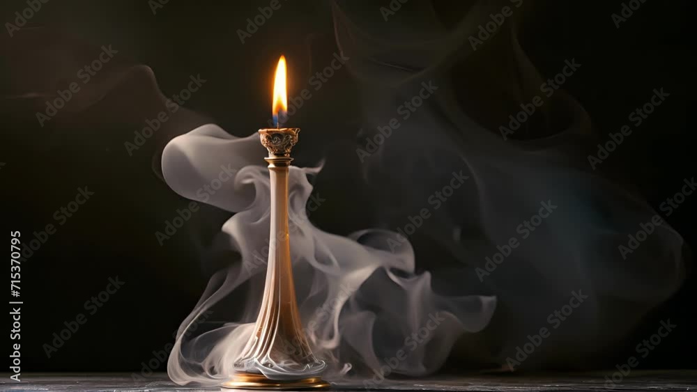 Vidéo Stock A single candle standing tall, with the smoke from its ...