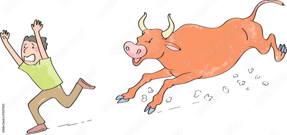 Vecteur Stock Eid-al-Adha, the sacrificial bull is chasing its owner ...