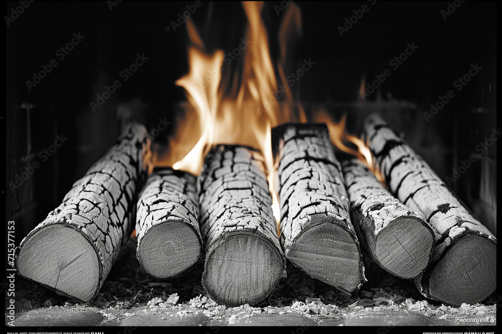 An elegant, monochrome fireplace design, focusing on the textures of ...