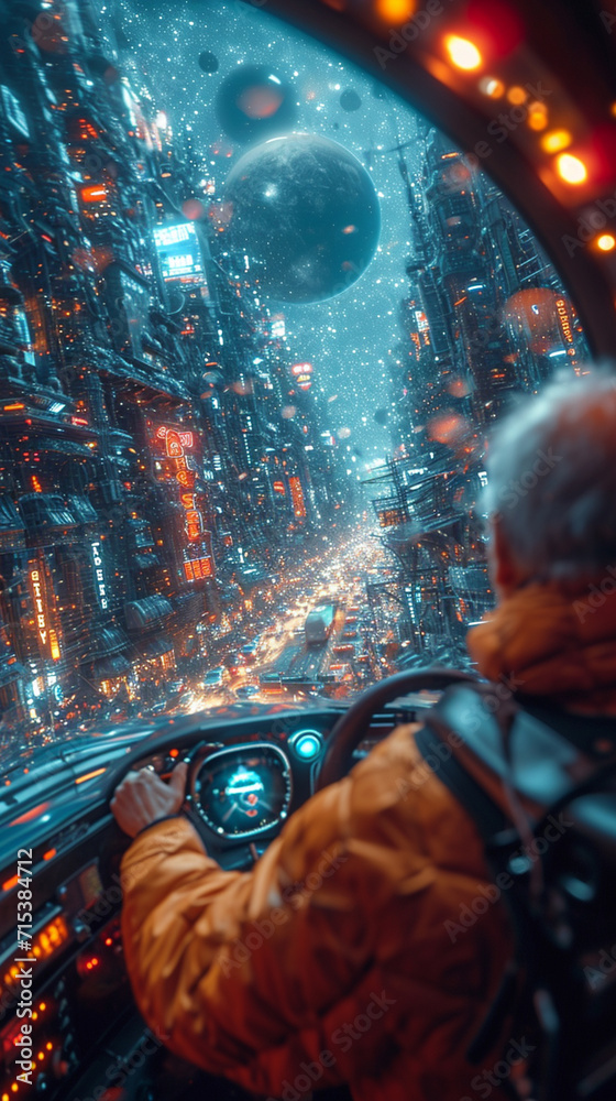 Cyberpunk neon city night. Futuristic city scene. Retro future, Urban ...