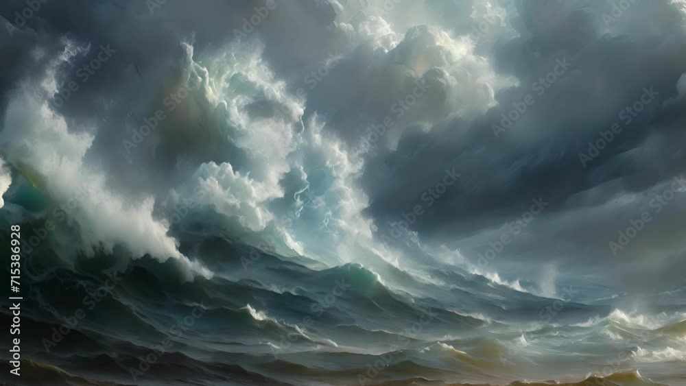 As a fierce storm rages across the sea, a water spirit rises from the ...