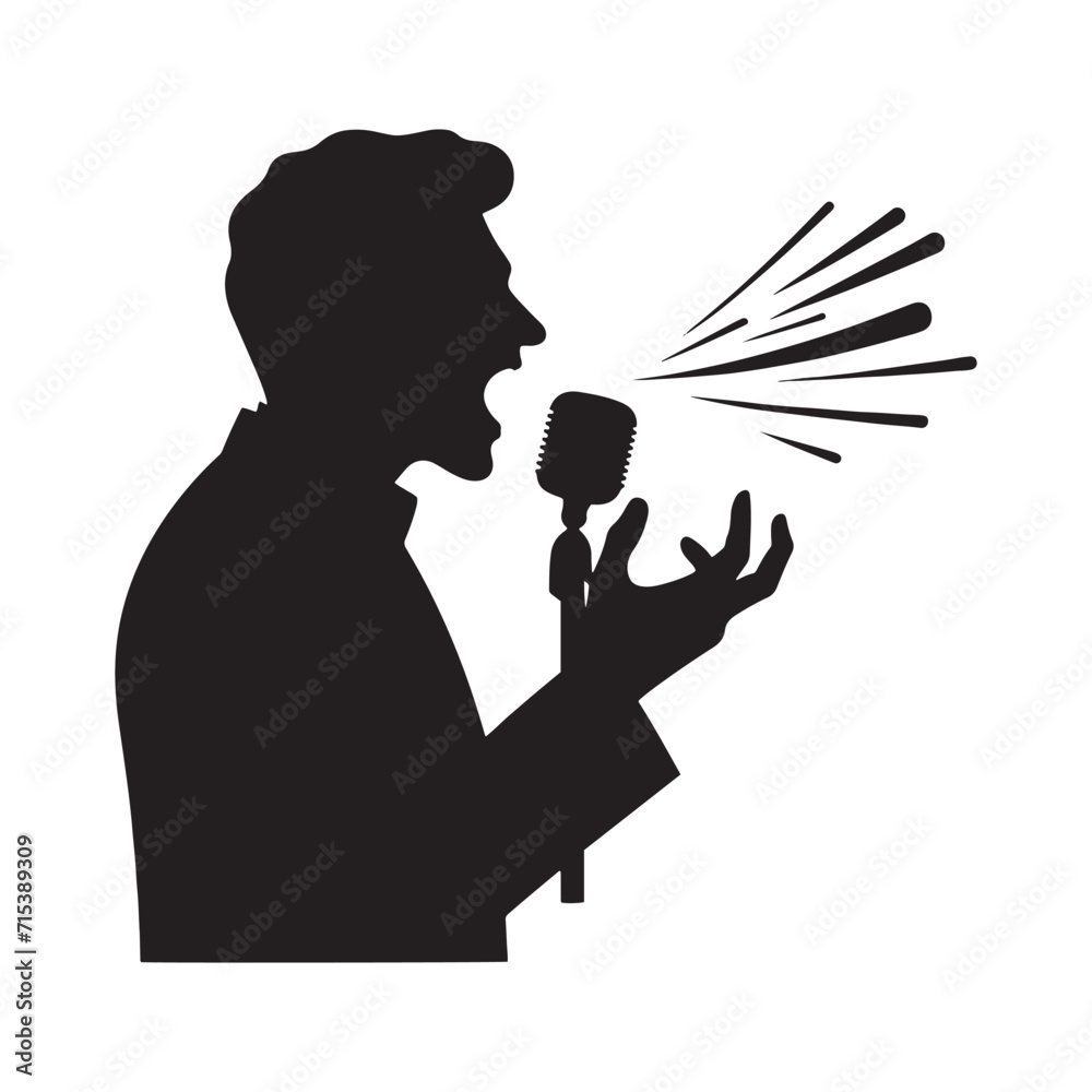 Serenade in Silhouette: Man Singing Silhouette Set Offering a Serenade ...