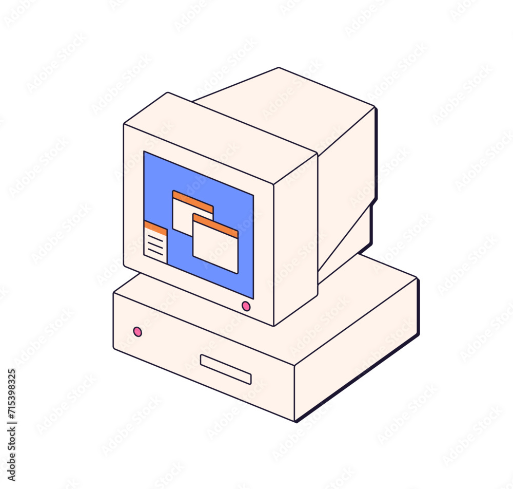 Old retro computer in 80s style. Obsolete PC monitor. Outdated ...