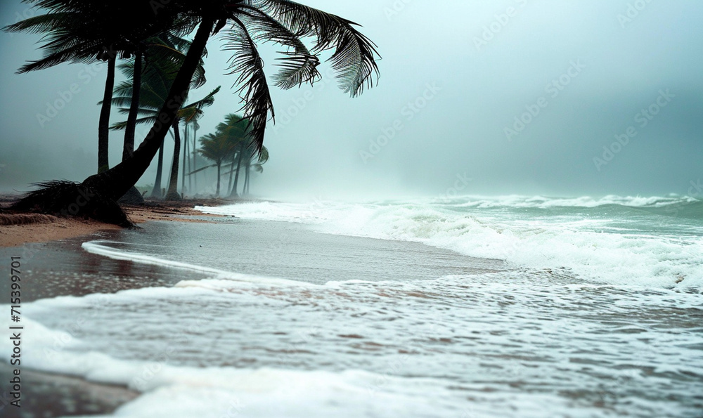 Hurricanes on the beach. Natural Disasters. Extreme weather caused by ...
