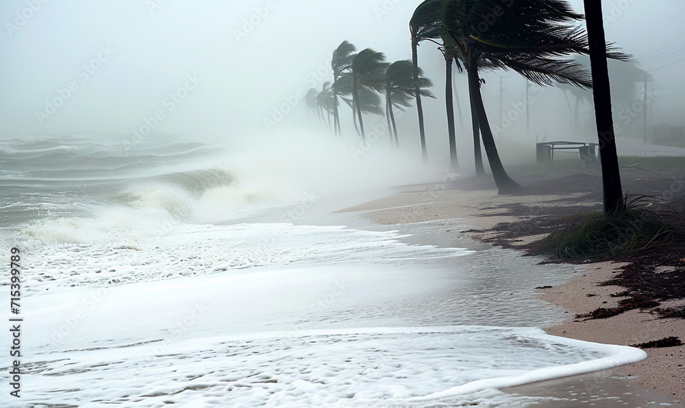 Hurricanes on the beach. Natural Disasters. Extreme weather caused by ...