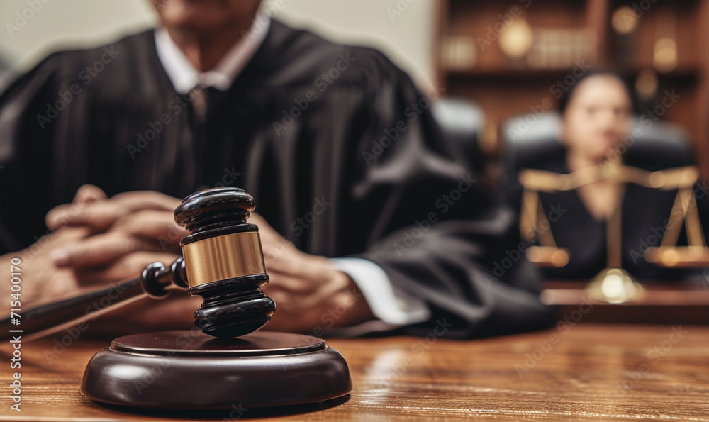 the solemnity of a judge presiding over a courtroom, sitting on the ...