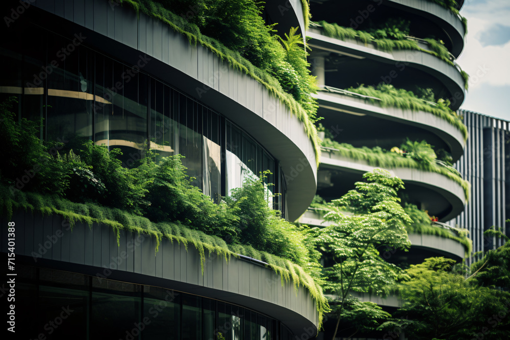 Sustainable green building. Eco-friendly building. Sustainable glass ...