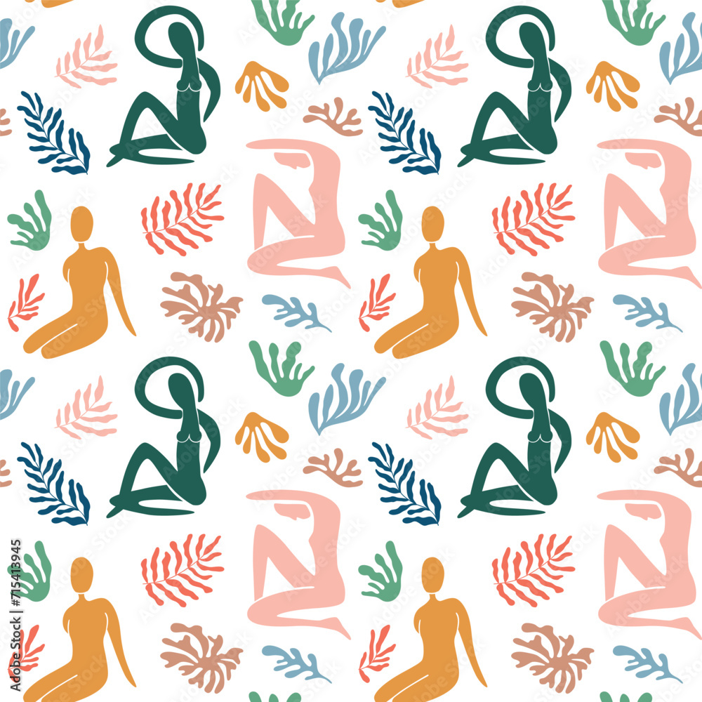 Abstract female body pattern, plants, algae. Modern feminine, women ...