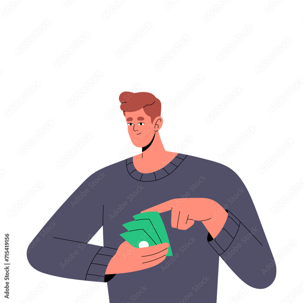 Success business man count money. Happy young worker hold cash currency ...