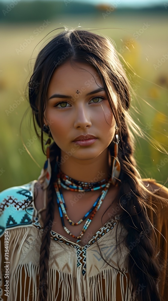 Portrait of a Native American Sioux Indian woman against nature ...