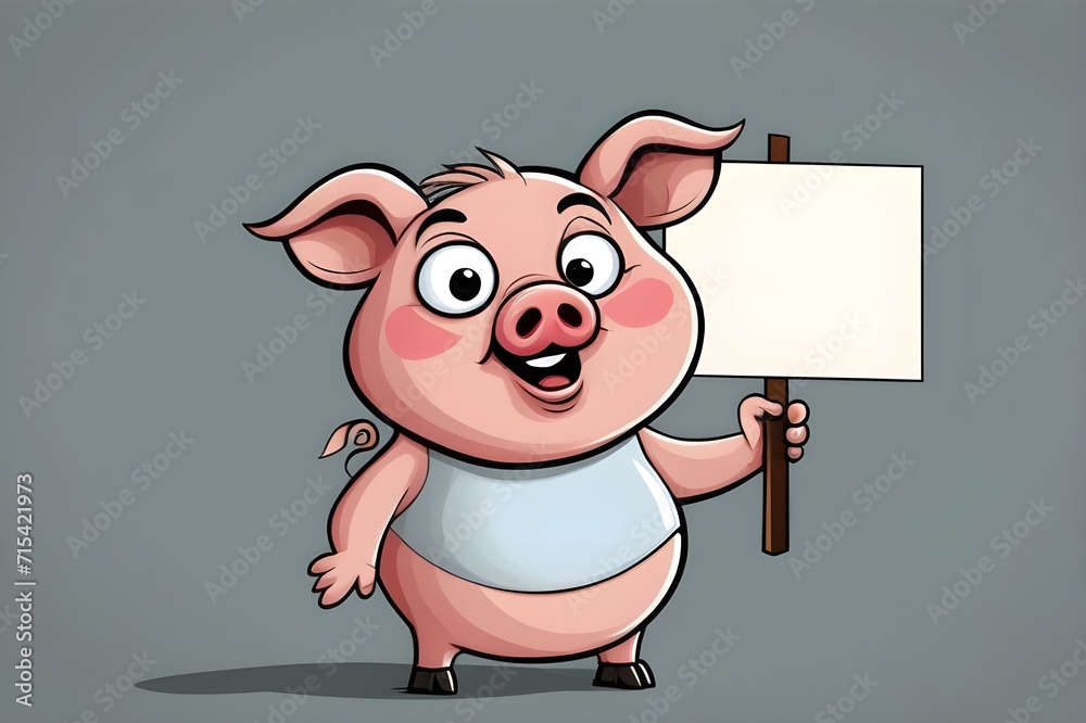 pig holding blank protest sign board cartoon illustration ilustração do ...