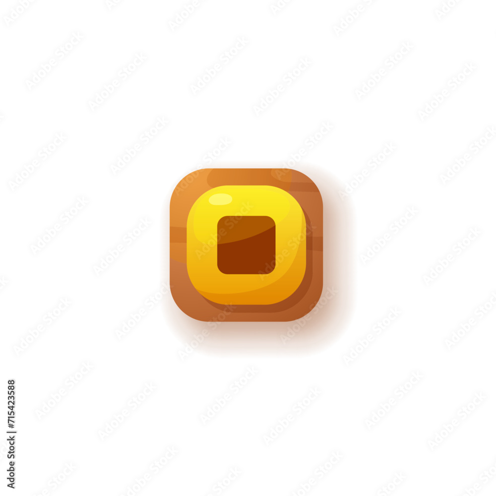 Stop ui button icon, push button yellow square symbol, media or audio ...