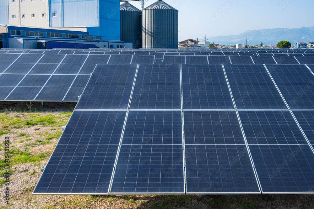 Solar panels photovoltaic in solar farm in a flour mill in Tirana ...
