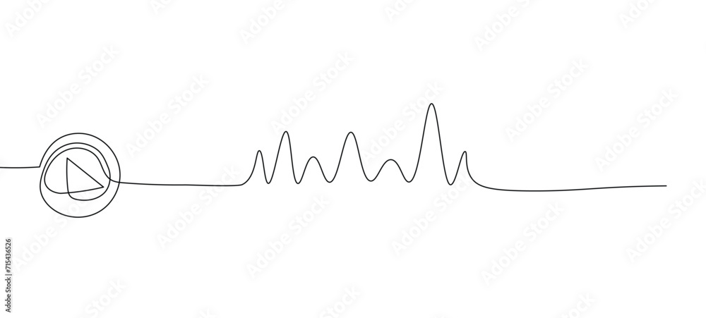 One continuous line drawing of music player soundbar with play button ...