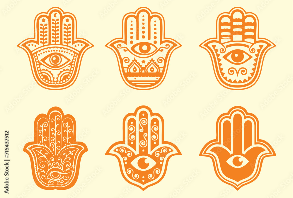 Hamsa hand set, Hand of Fatima, amulet, symbol of protection from devil ...