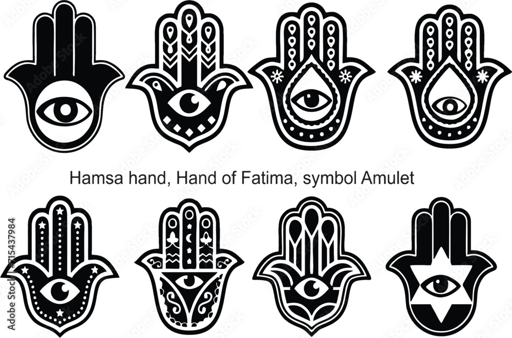 Hamsa hand set, Hand of Fatima, amulet, symbol of protection from devil ...