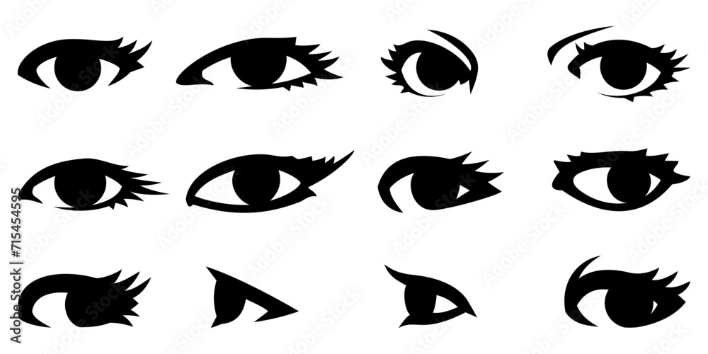 Eyes Icons Set. For avatars, faces, portraits design. Back and white ...
