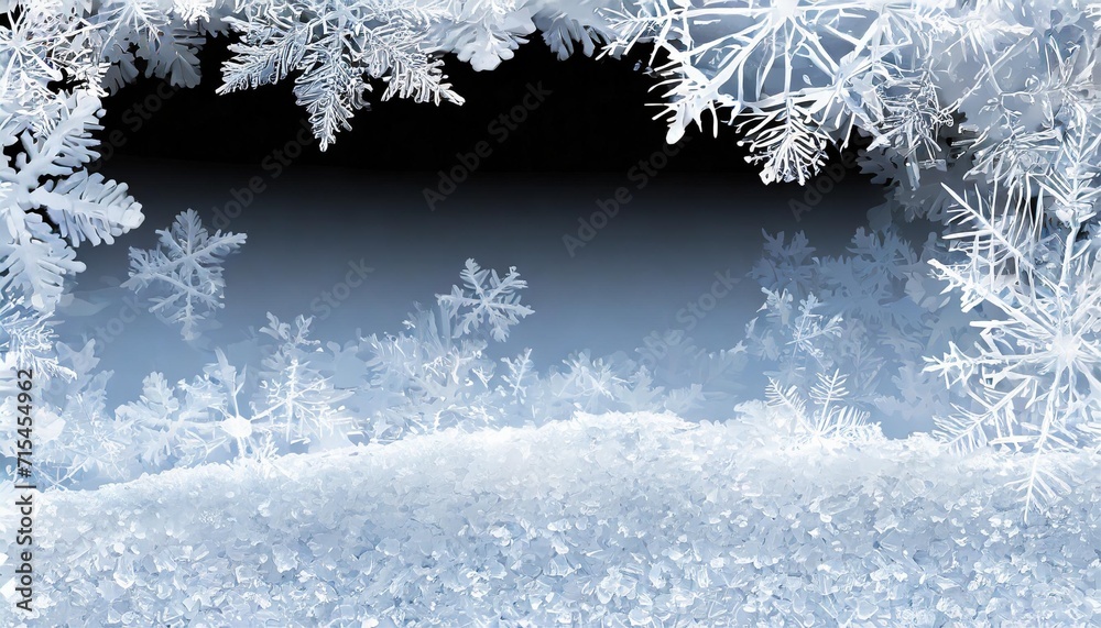 winter ice snow frozen crystals frostwork frame on transparent ...