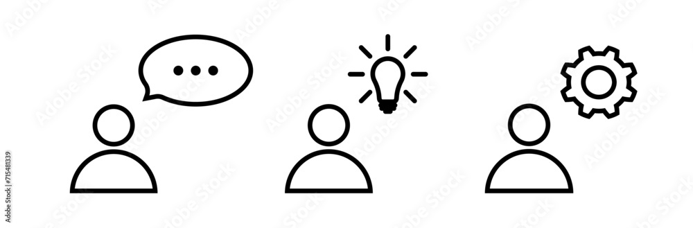 Thinking or talking man, idea and process icon set. Man with speech ...