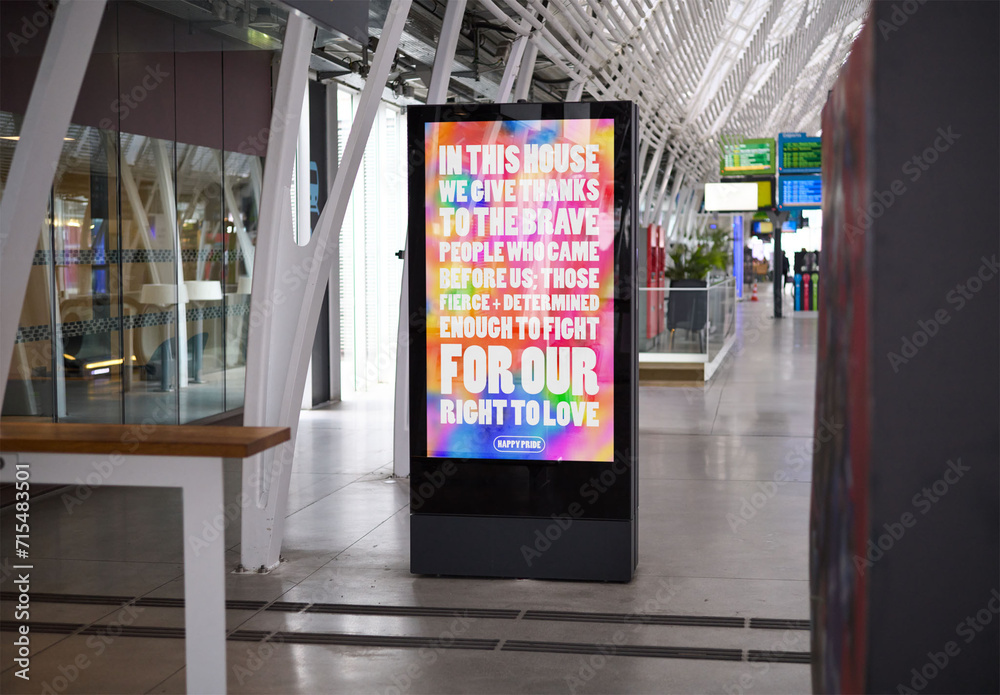 Mockup of customizable sign in station Stock Template | Adobe Stock